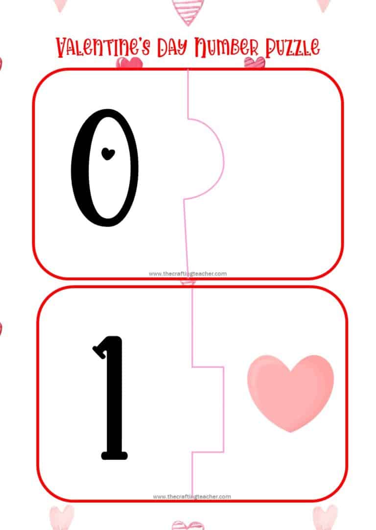Valentine's Day Number Puzzles for Preschoolers