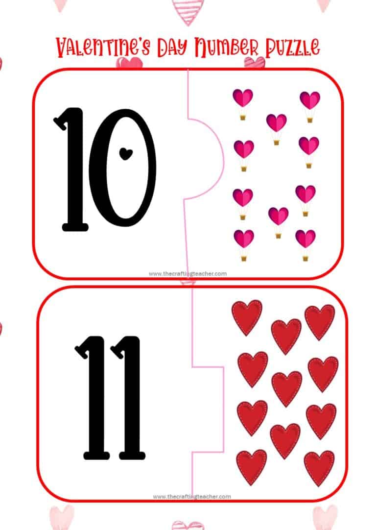 Valentine's Day Number Puzzles for Preschoolers
