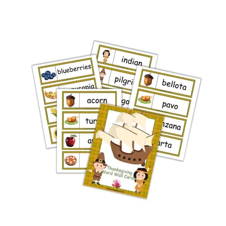 Thanksgiving Word Wall Cards for Preschoolers