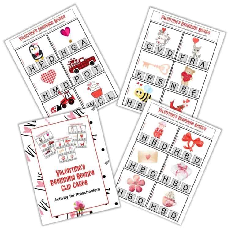 Valentine’s Beginning Sound Clip Cards for Preschoolers