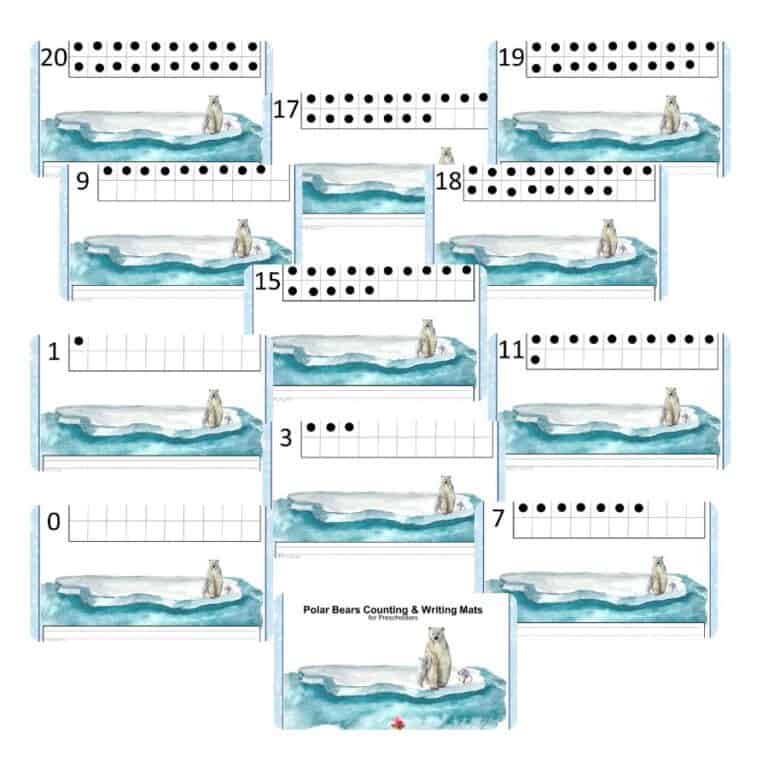 Polar Bear Counting & Writing Mats for Preschoolers