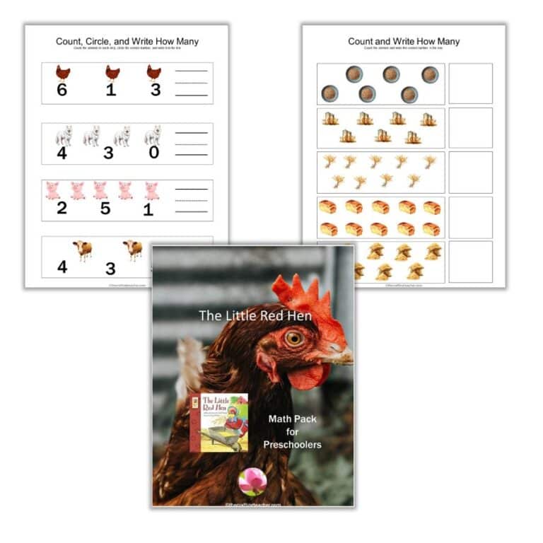 The Little Red Hen Story-related Math Pack for Preschoolers