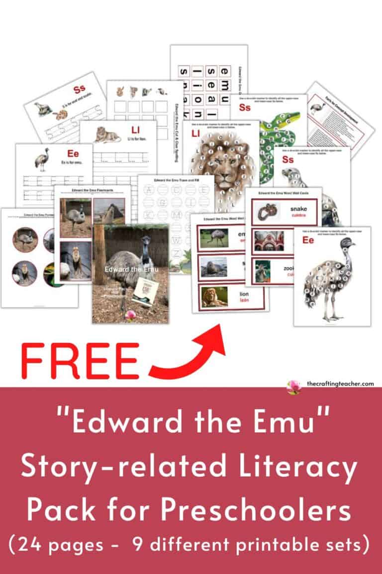 Edward the Emu Story-related Literacy Pack for Preschoolers