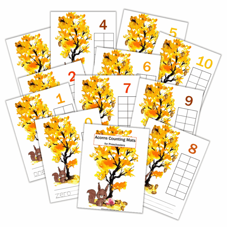 Acorns Counting Mats for Preschoolers
