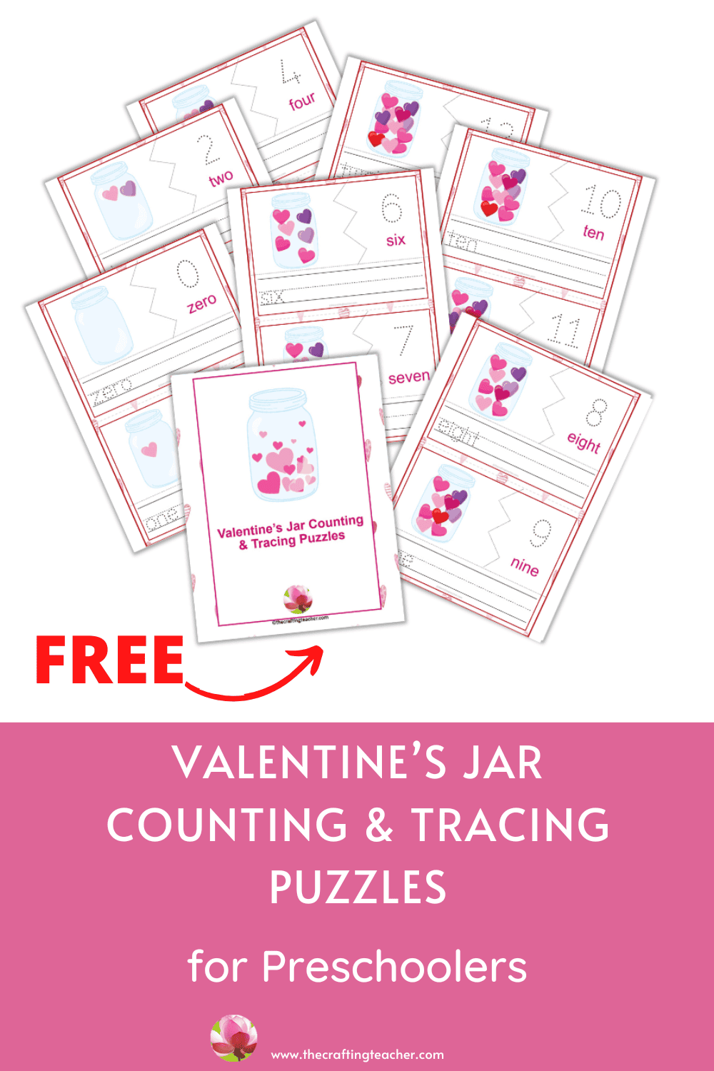 Valentine’s Jar Counting & Tracing Puzzles for Preschoolers