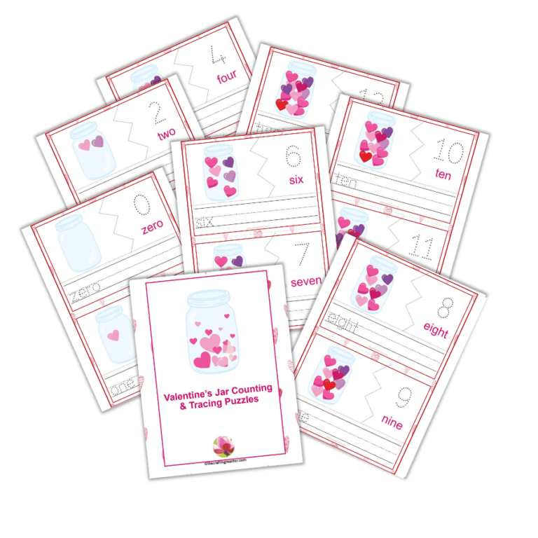 Valentine’s Jar Counting & Tracing Puzzles for Preschoolers